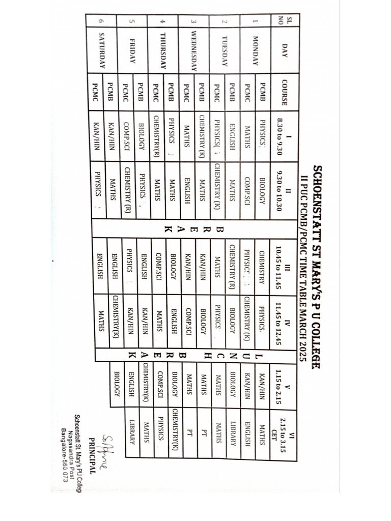 II PU Time table | PDF