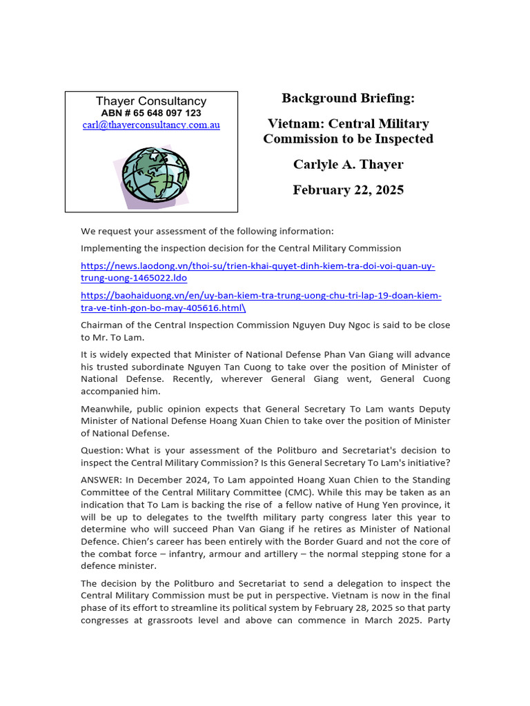 Vietnam Military Commission Inspection Update | PDF