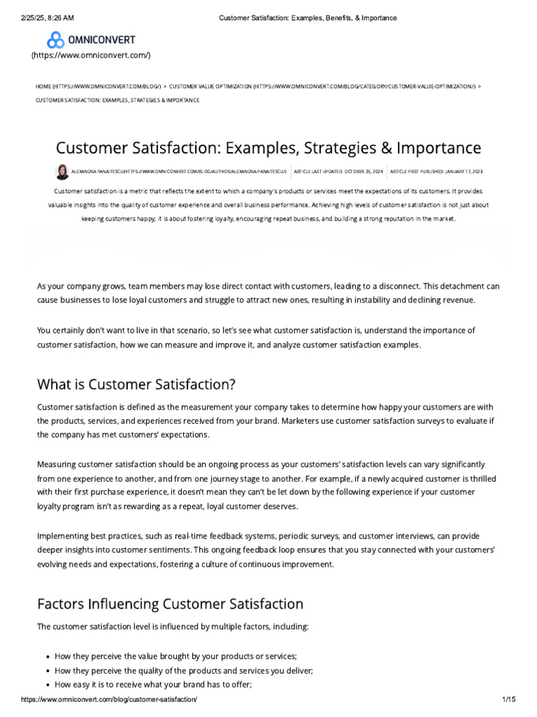 Customer Satisfaction - Examples, Benefits, & Importance | PDF