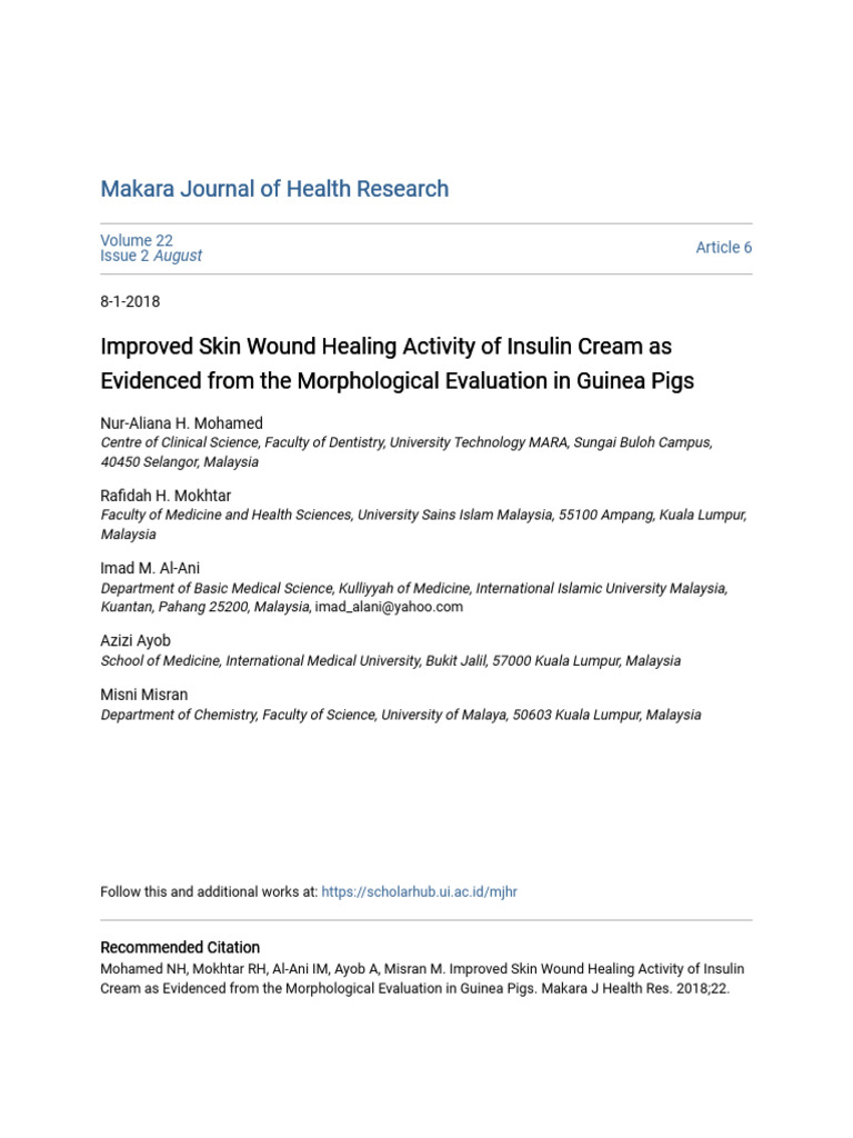 Improved Skin Wound Healing Activity of Insulin Cream As Evidence | PDF ...