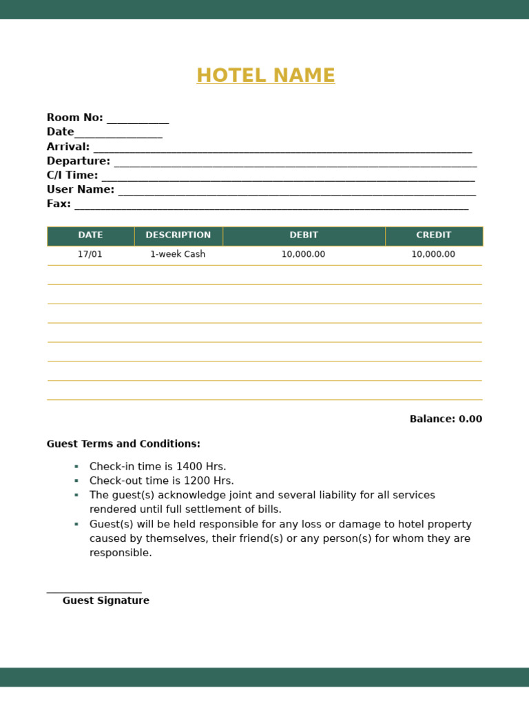 Hotel Guest Billing Form | PDF