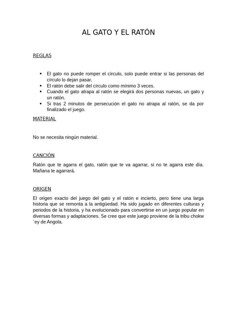 Reglas del juego "El Gato y el Ratón" | PDF