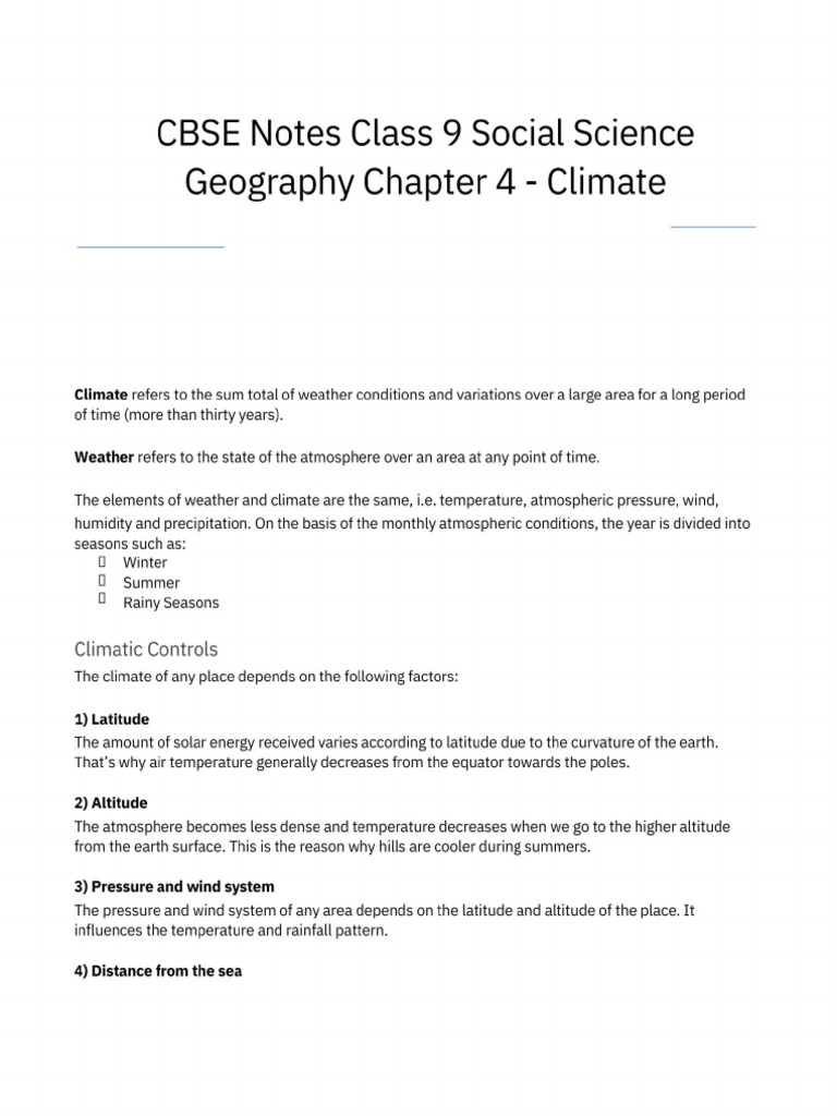 Geography Chapter 4 Climate | PDF