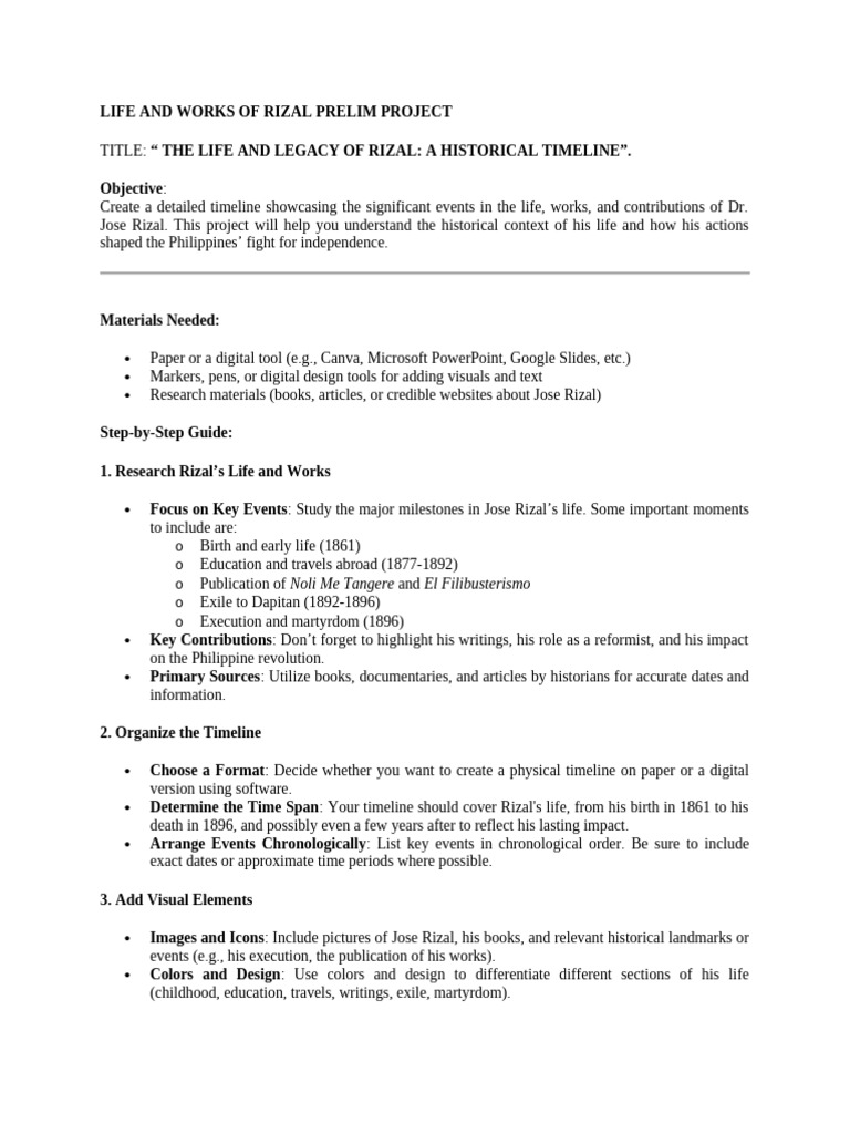 Life and Works of Rizal Prelim Project | PDF