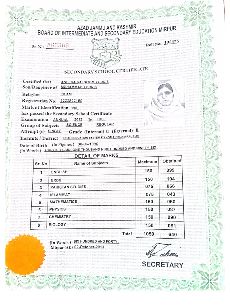Secondary School Certificate | PDF