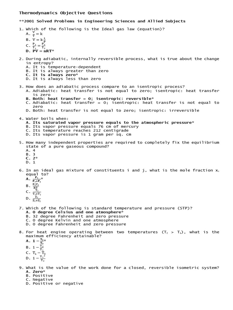 Thermodynamics Objective Questions and Answers | PDF | Temperature ...