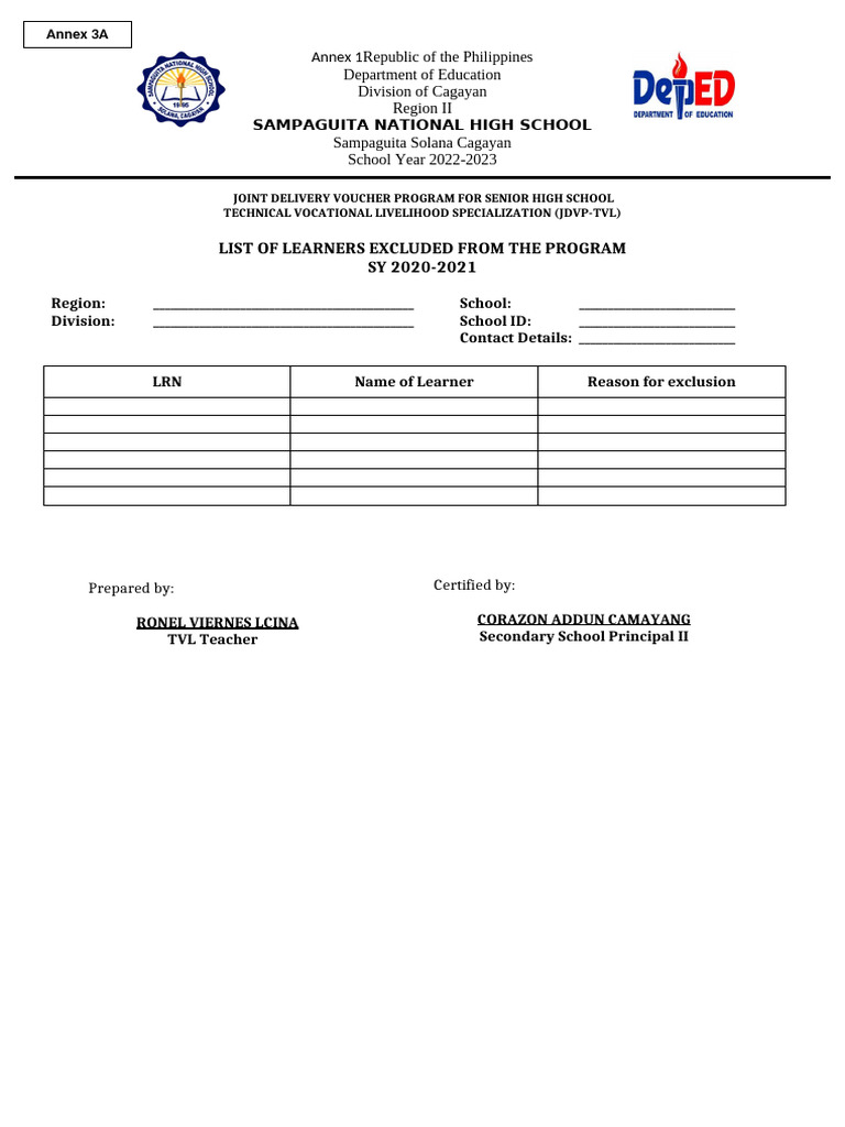 Annex-3A-JDVP-List-of-Excluded-Learners-01212020 | PDF