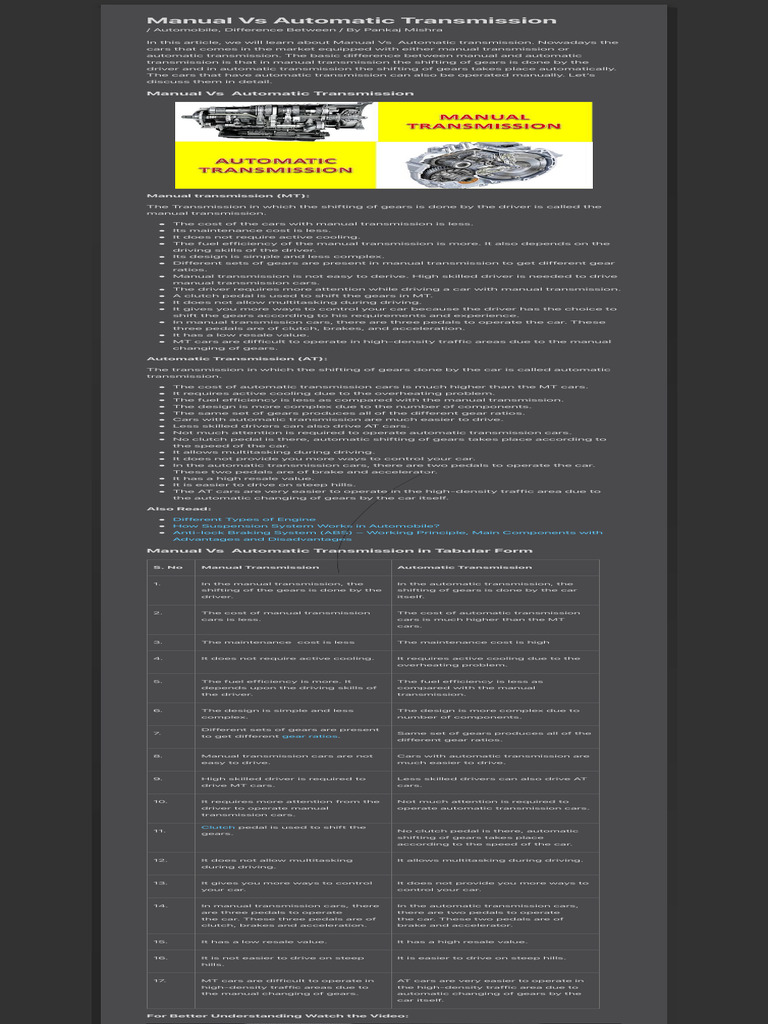 Auto Vs Manual Transmission | PDF | Manual Transmission | Automatic ...