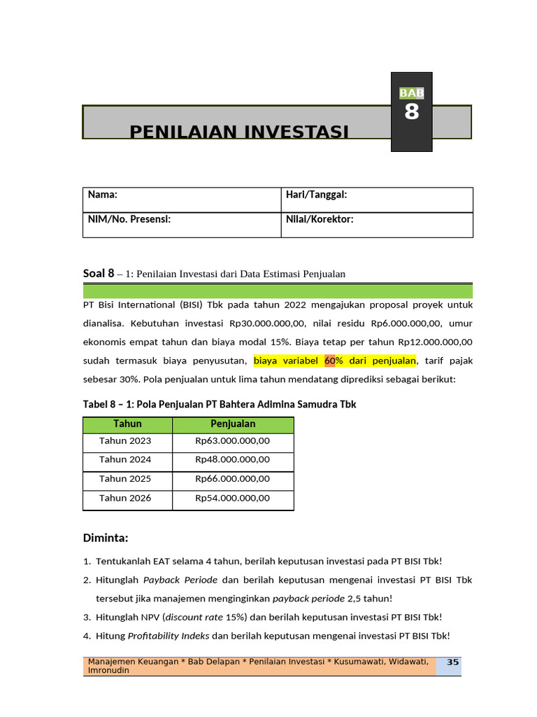 8. BAB VIII, PENILAIAN INVESTASI | PDF