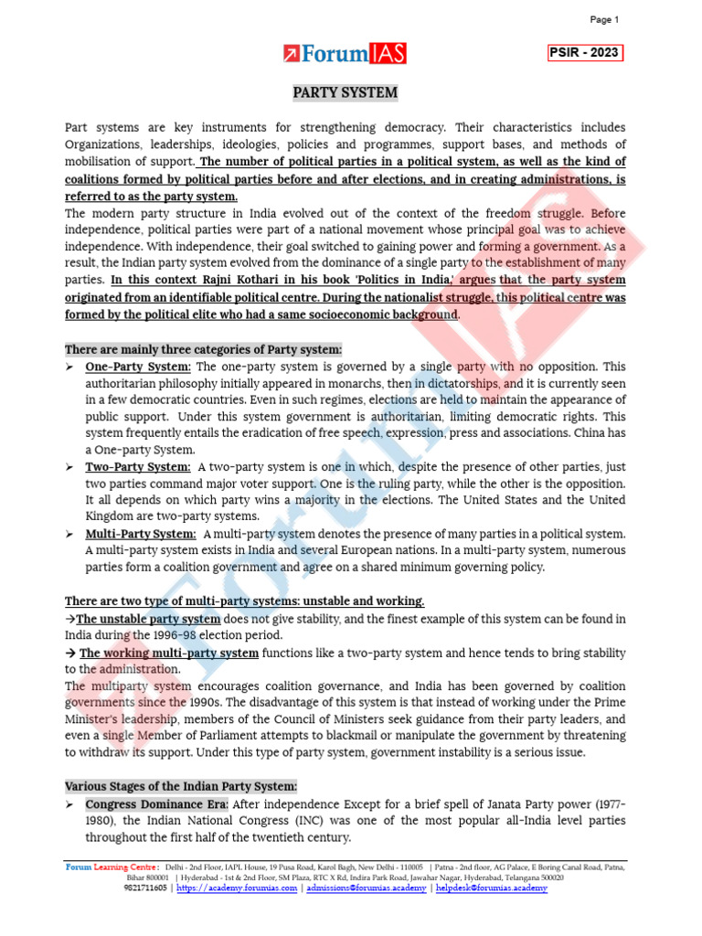 Evolution of India's Party System | PDF | Political Parties | Bharatiya ...