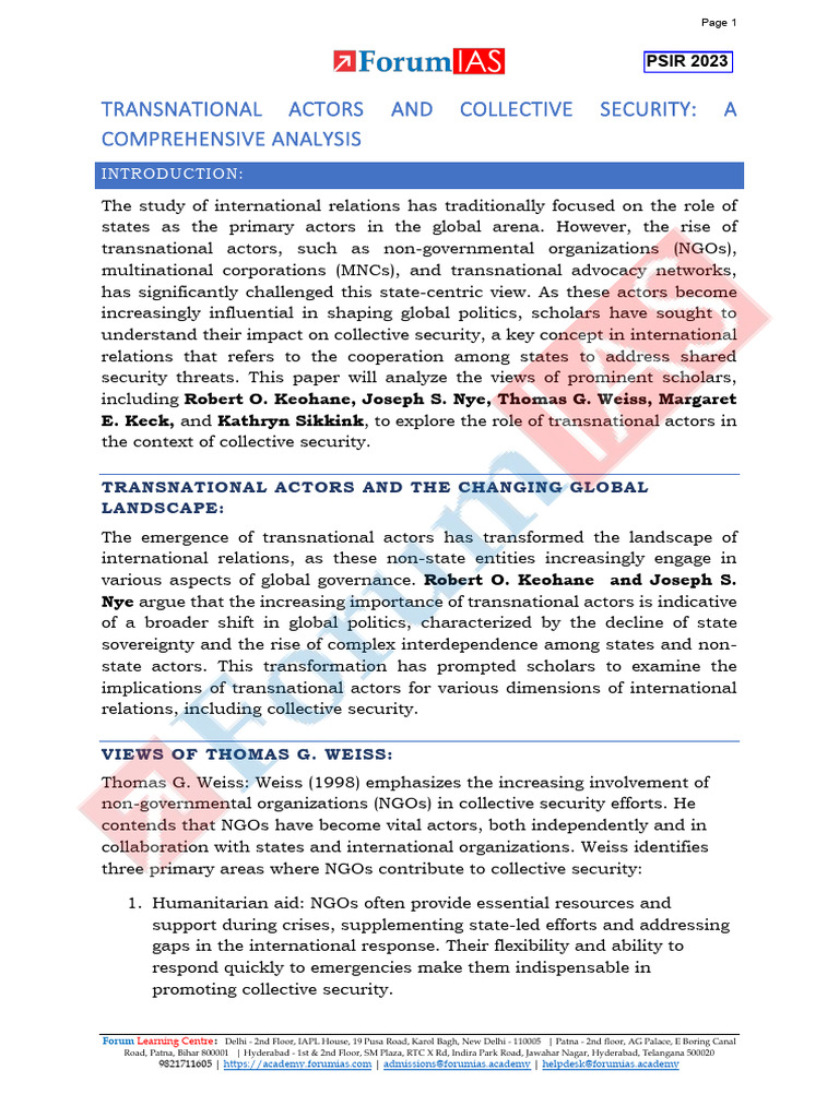 Transnational Actors and Collective Security | PDF | Non Governmental Organization | Peacebuilding