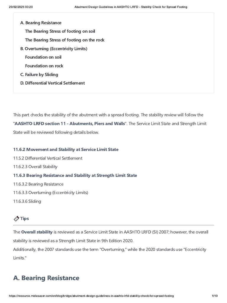 Abutment Design Guidelines in AASHTO LRFD - Stability Check For Spread ...