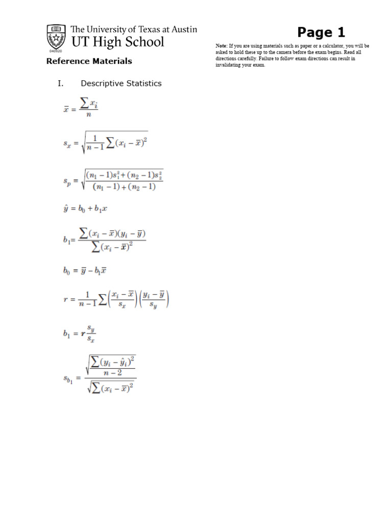 APStat BFinal Exam Printable Materials Template | PDF