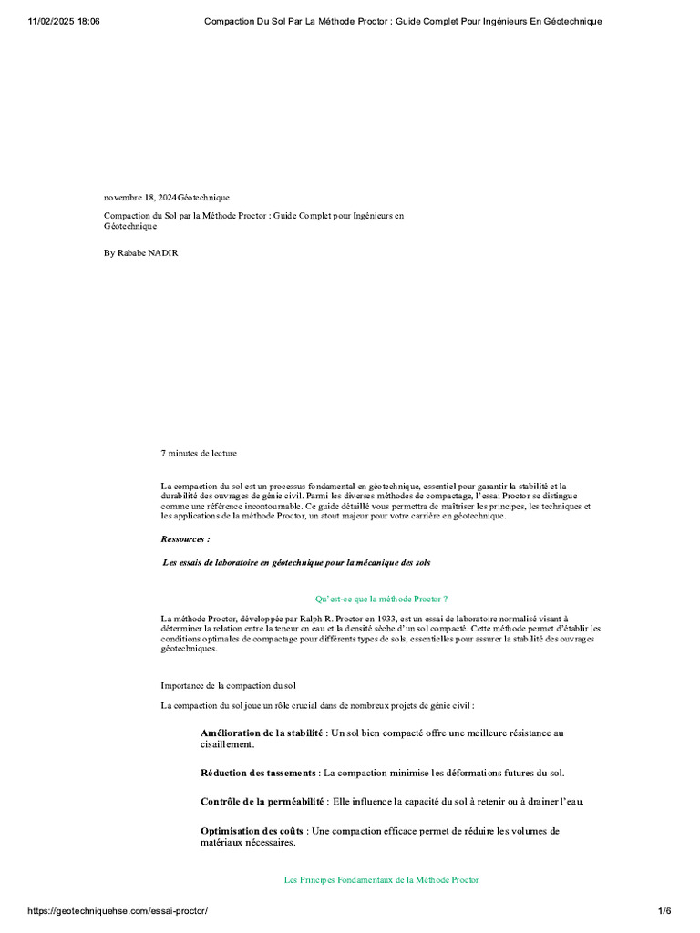 Compaction Du Sol Par La Méthode Procto.. | PDF
