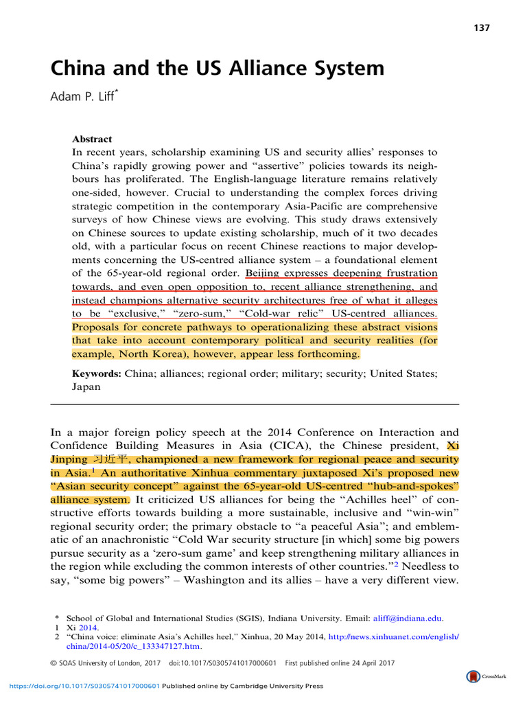 China and The US Alliance System (Adam P. Liff) | PDF | China | World ...