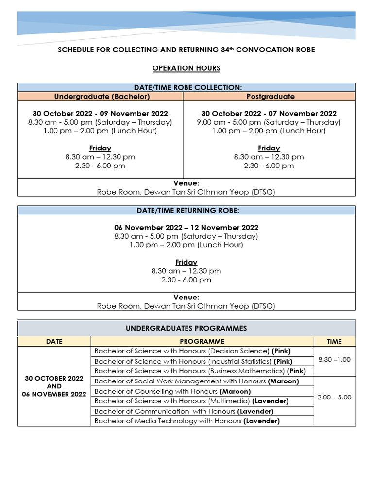 Schedule For Collecting and Returning Convocation Robe | PDF | Business | Economies