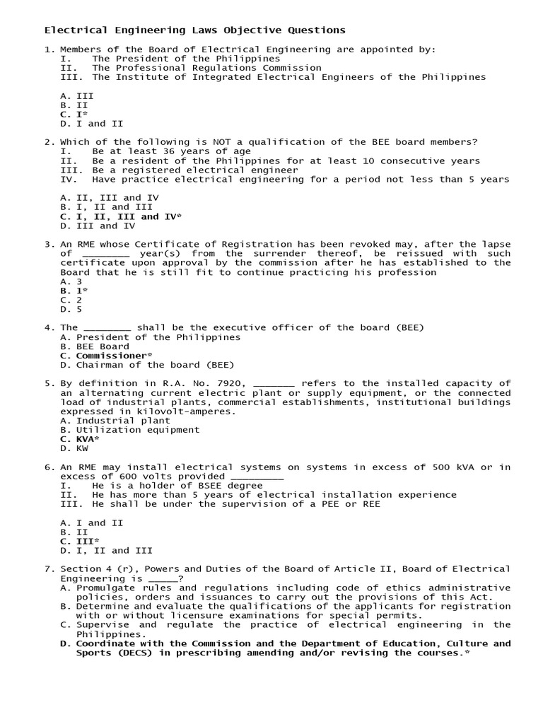 Electrical-Engineering-Laws-Objective-Questions (1) | PDF | Electrician ...