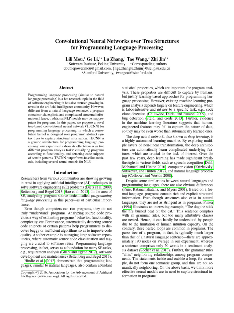 Convolutional Neural Networks Over Tree Structures For Programming Language Processing Pdf