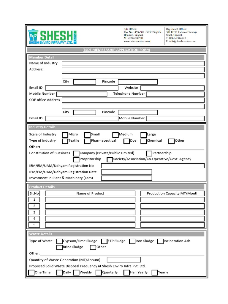 TSDF Membership Application Details | PDF | Waste | Environmental ...