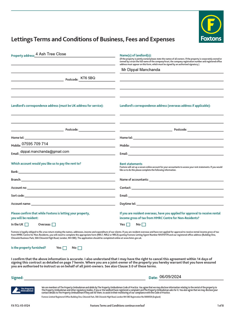 Foxtons Lettings Terms and Fees Guide | PDF | Leasehold Estate | Lease