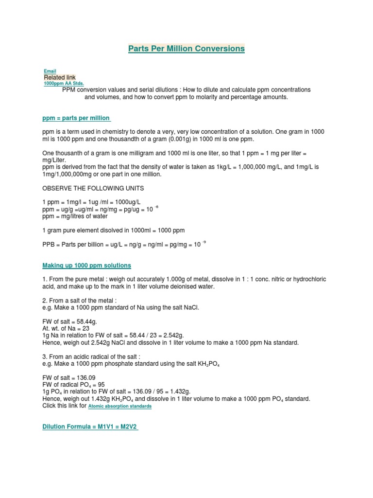 Parts Per Million Conversions | PDF | Parts Per Notation | Molar ...