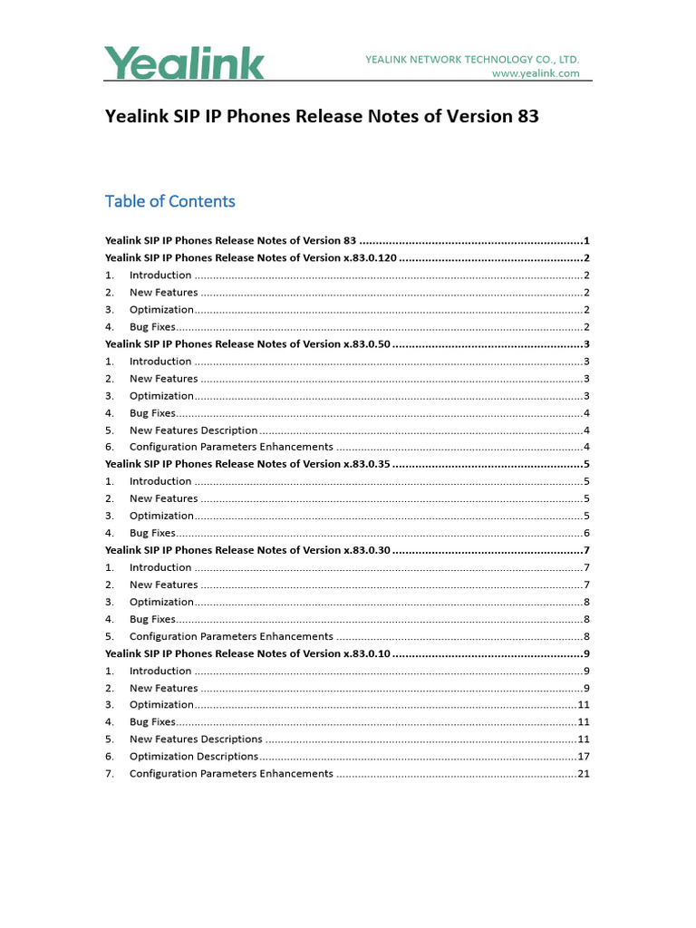 Yealink SIP Phones Release Notes of Version V83 | PDF | Ip Address ...