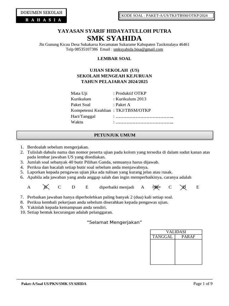 PAKET A - SOAL US Produktif OTKP | PDF