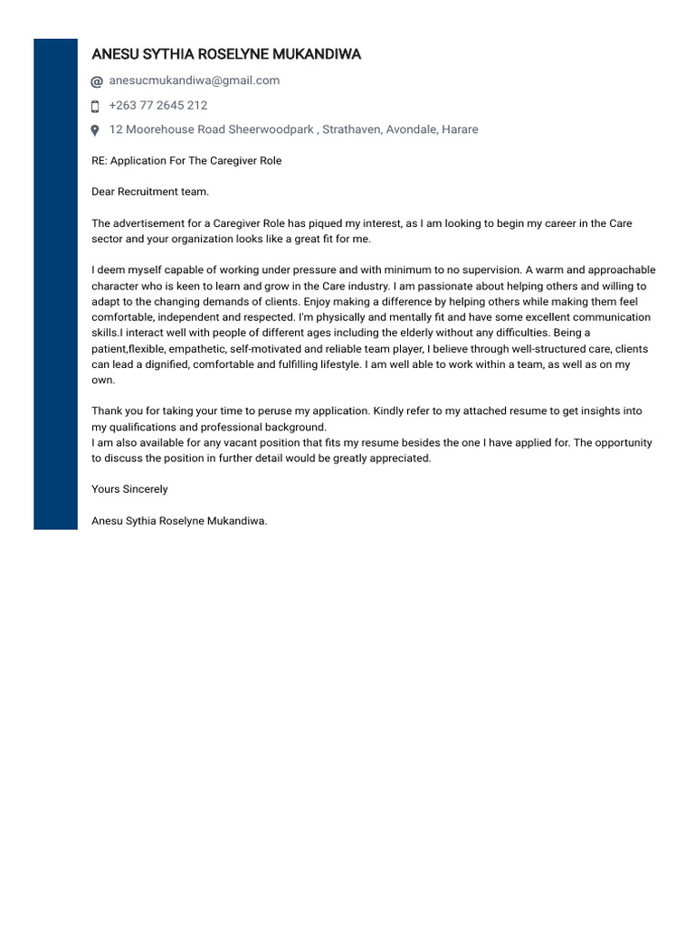 Anesu Coverletter Care202309 | PDF