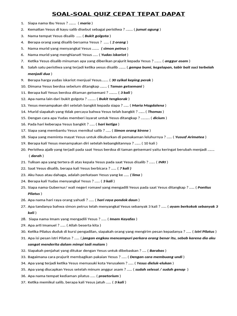SOAL QUIZ ALKITAB | PDF