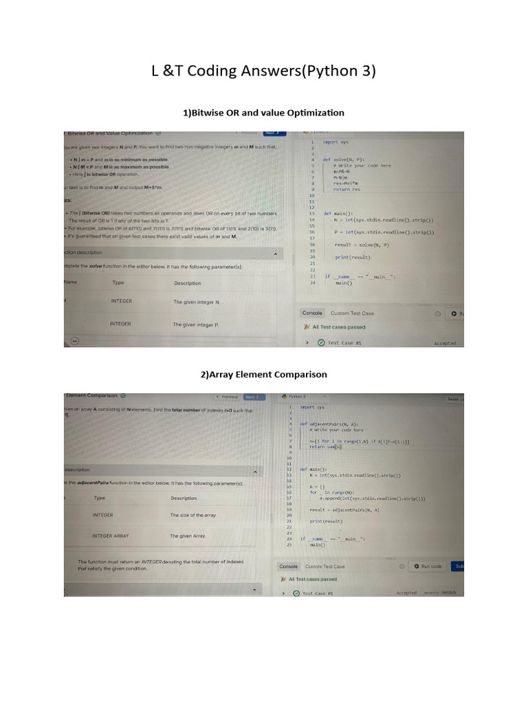 L&T Coding Round Answers | PDF