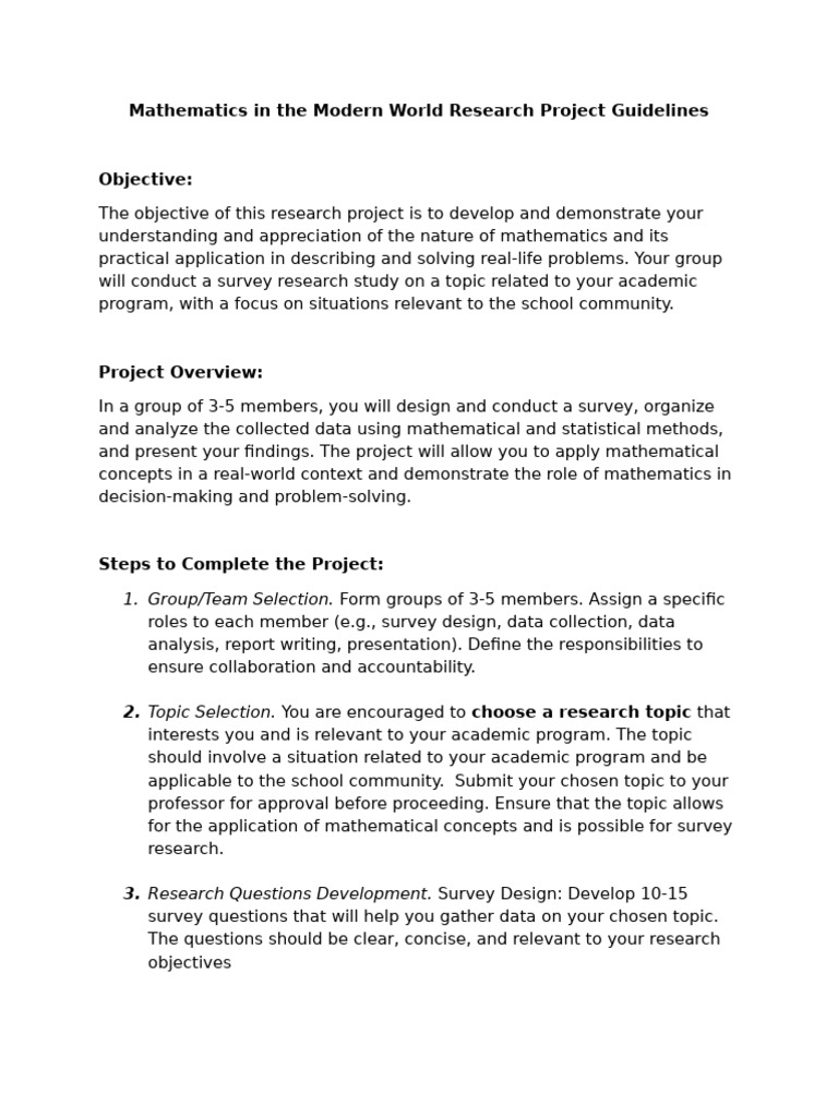 Math Research Project Guidelines | PDF | Survey Methodology | Mathematics