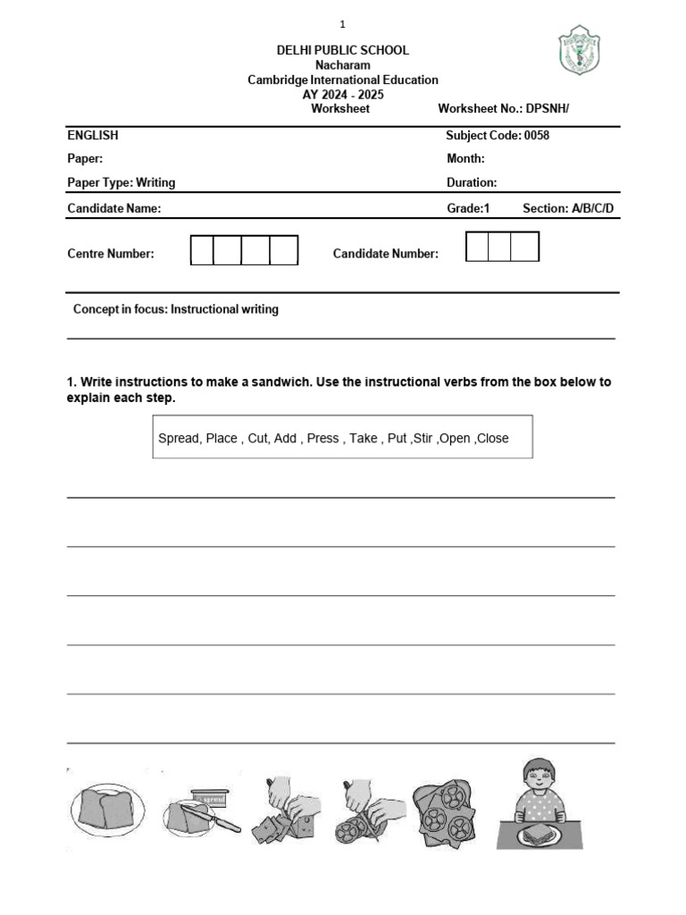 Instructional Writing Worksheet for Grade 1 | PDF