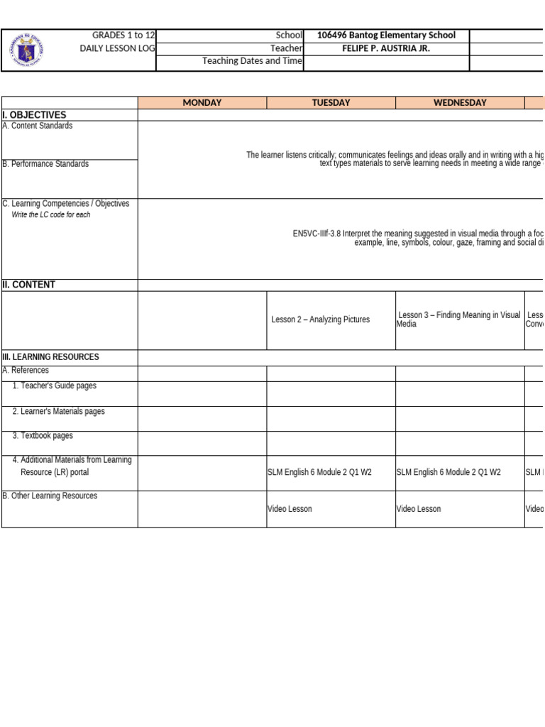 Eng 6 Q1 W2 | PDF | Teachers | Educational Assessment