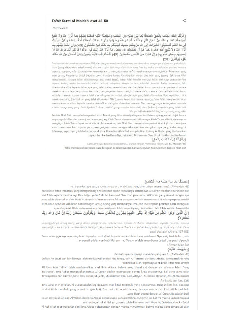 Tasir QS Al Maidah Ayat 48-50 | PDF