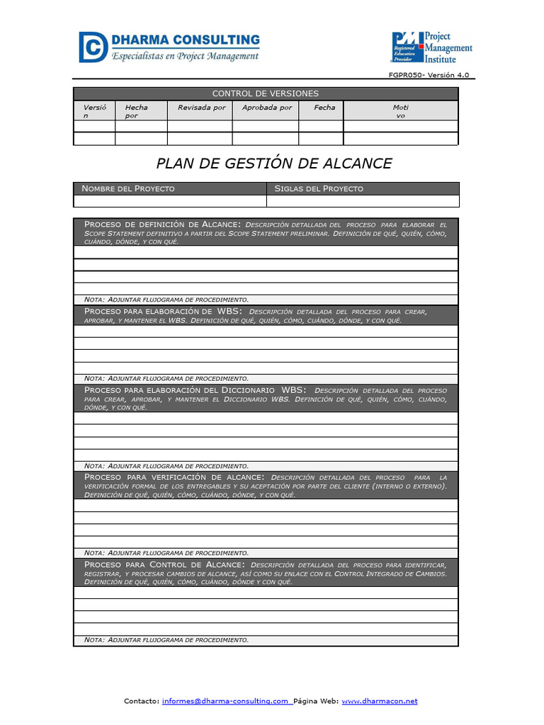 Formato de Plan de Gestion de Alcance - Docx07 | PDF | Business