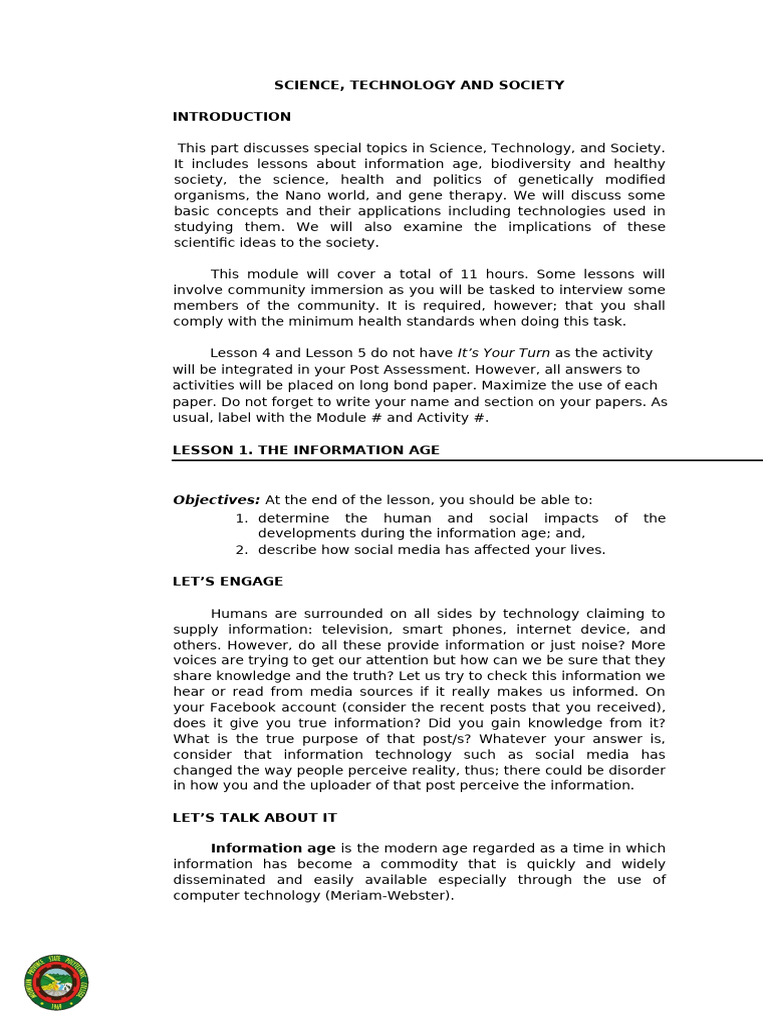 STS Module 3 of 4 STUDENTS | PDF | Genetically Modified Organism | Genetic Engineering