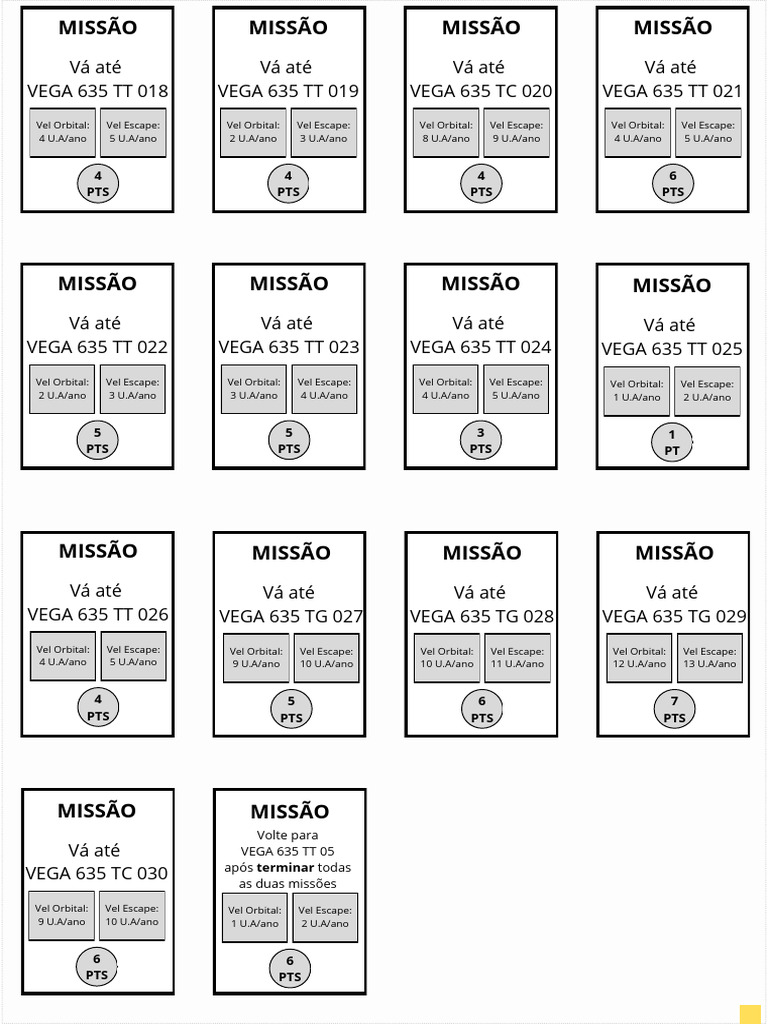 Missões e Velocidades em VEGA 635 | PDF
