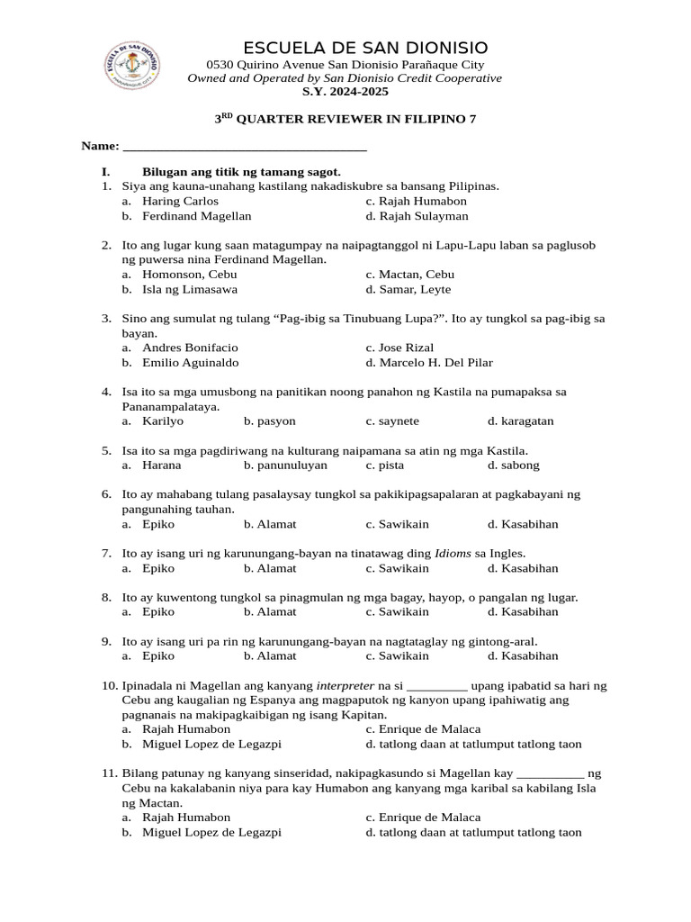 3rd QUARTER - FILIPINO | PDF