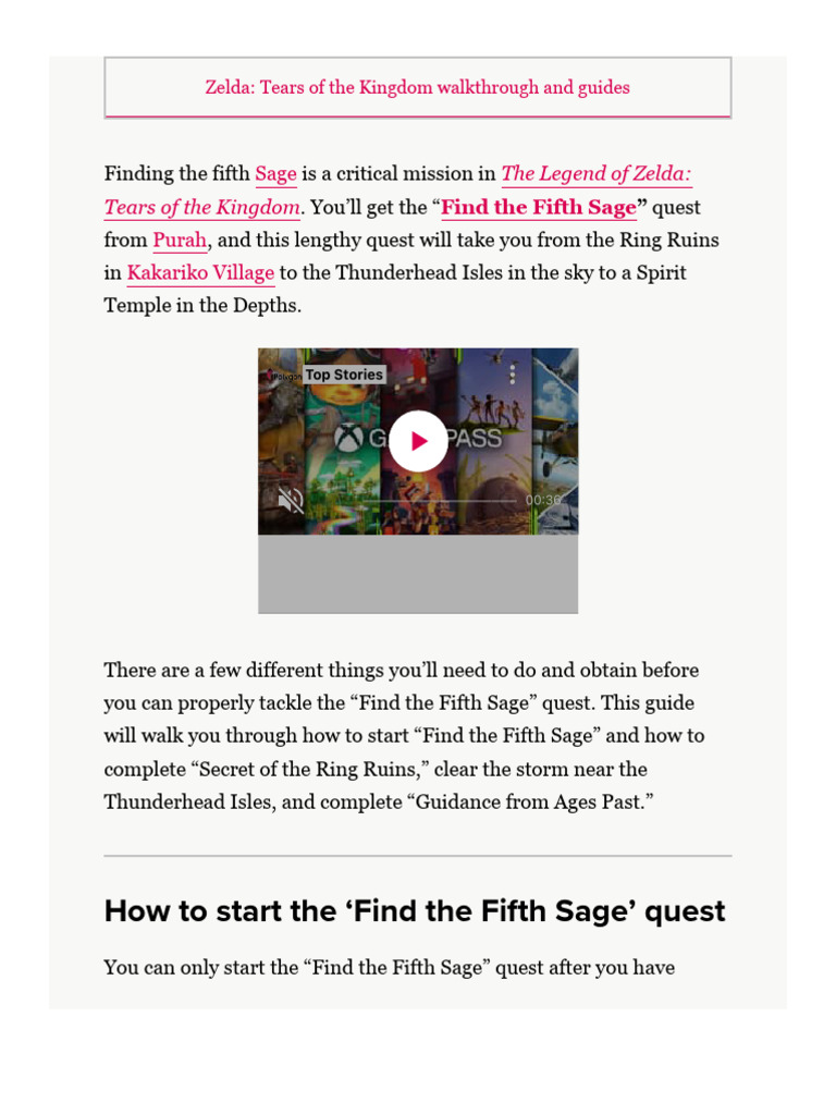 Find The Fifth Sage' Walkthrough in Zelda - ToTK - Polygon | PDF