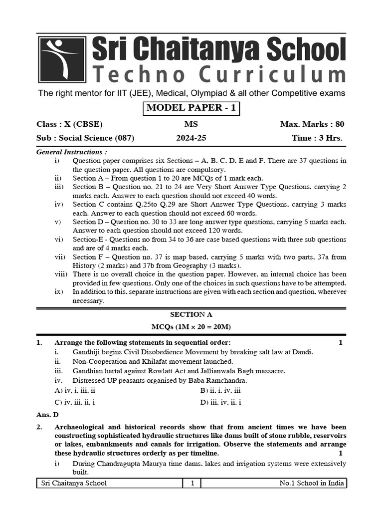 Social Science (CBSE) X Model Paper - 1 MS (2024-25) | PDF | Balkans ...