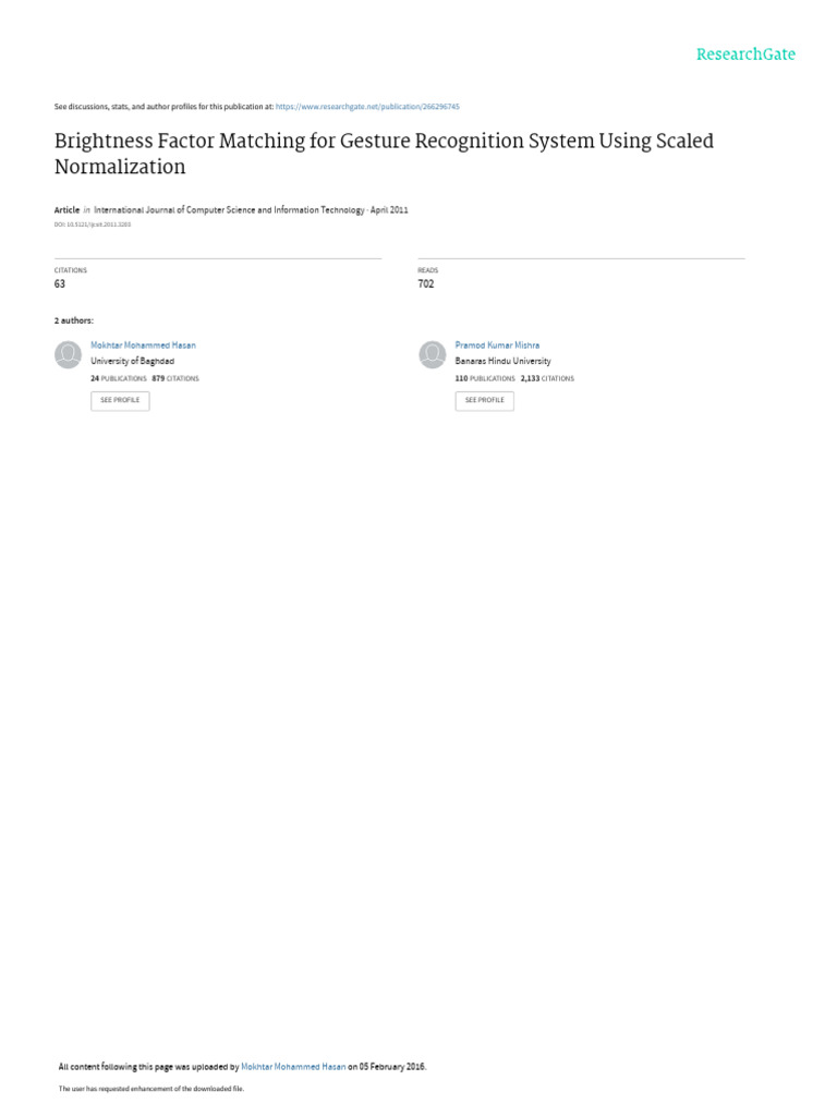 Brightness Factor Matching For Gesture Recognition | PDF | Image Segmentation | Computer Vision