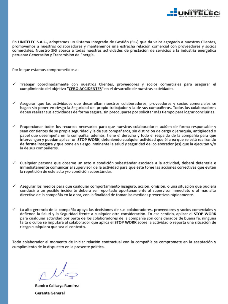 Política de Seguridad STOP WORK | PDF