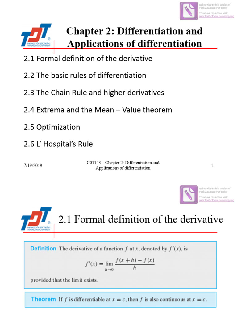 C01143 - Chapter 2. Differentiation and Applications of Differentiation | PDF | Derivative ...