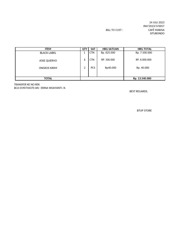 Invoice Cafe Marisa 12 Juli 2023 | PDF
