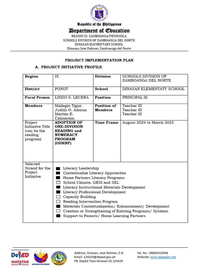 ODRNP Project Initiative Plan for Literacy | PDF | Literacy ...