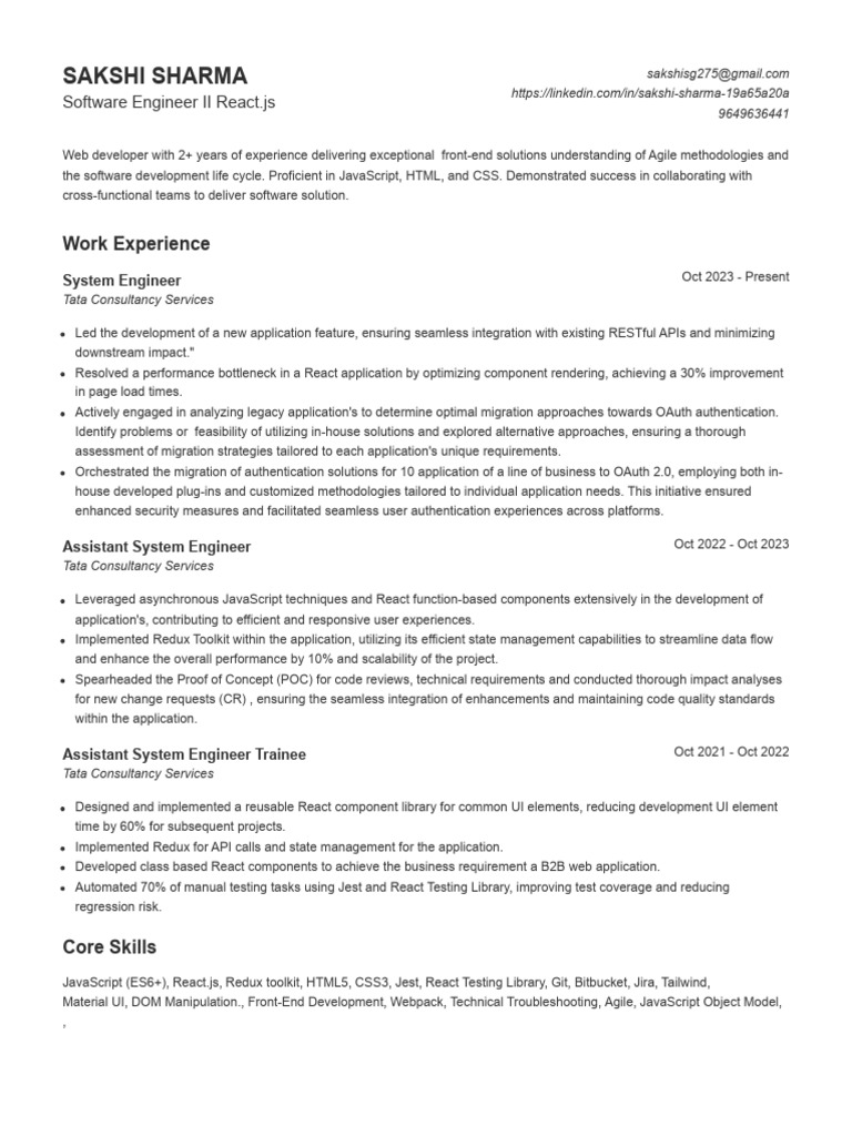 SAKSHI SHARMA - React Developer | PDF | Software Development | Java Script