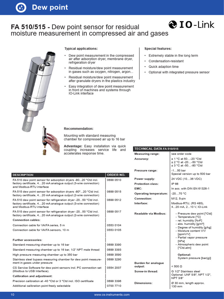 Data Sheet FA510 515 Refrigeration Driers EN | PDF | Humidity | Gases