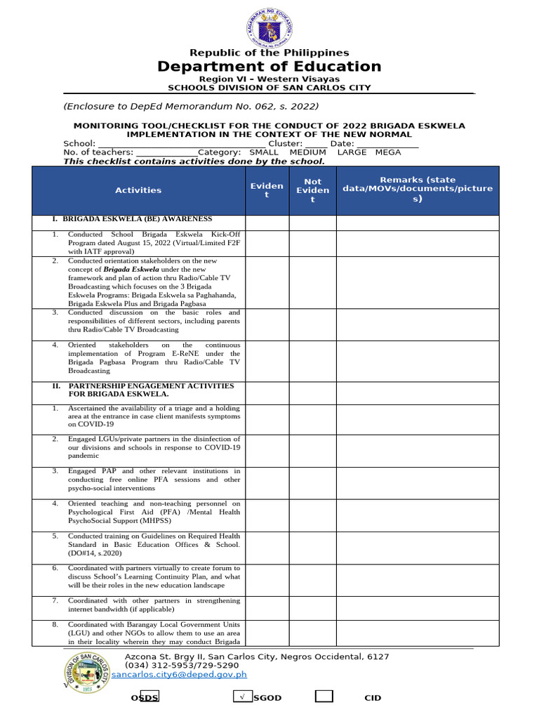 2022 Updated Brigada Eskwela Monitoring Tool | PDF | Hand Washing