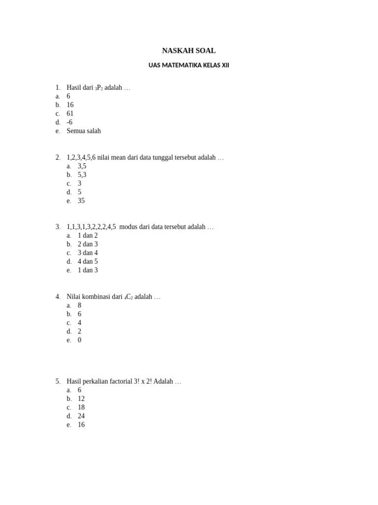 Soal Uas MTK Xii 2024 | PDF