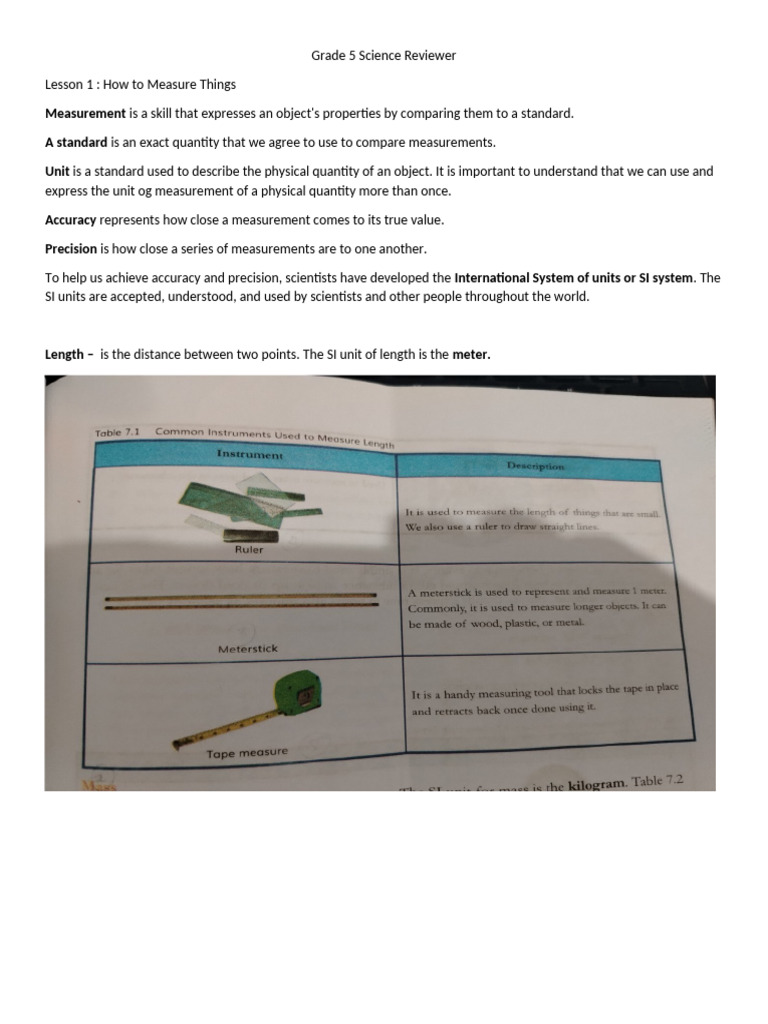 Grade 5 Science Measurement Concepts | PDF | Temperature | Measurement